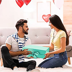 AJH3 ESSENTIALS Deluxe Gift Box: Elegant 10.5x7.5x3.1 Inches Box with Ribbon and Magnetic Closure - Great for All Occasions (1 Pack) (Blue)