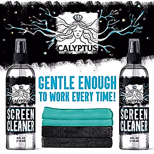 Calyptus Screen Cleaner Spray Kit | 8 Ounces + 4 Screen Cloths | Plant Based Power | USA Made | Cleans TV, iPad, Laptop, Phone Screen Cleaner, Tablet, MacBook