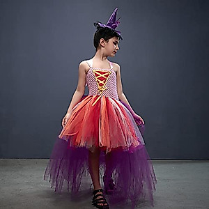 IBAKOM Toddler Halloween Costumes for Girls Wicked Witch Tulle Dress Witch Hat Broom Hood Cloak Carnival Fancy Party Fairytale Spell Caster Wizard Dress Up Teen Girl Witch Dress Pink 4-5 Years