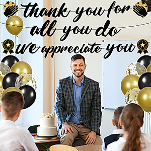 Black Gold We Appreciate You Decorations Thank You Banner with Appreciate Hanging Swirls Thank You For All You Do Decor for Teacher Doctor Nurse Employee Staff Graduation Appreciation Party Supplies