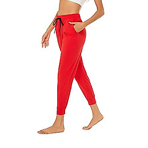 AvaCostume Women's Lightweight Cotton Sweatpants Yoga Joggers Lounge Casual Pants with Pockets Red XXL