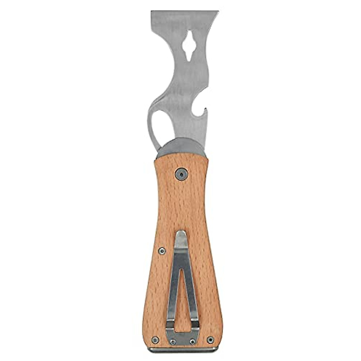 ROLLINGDOG Paint Scraper-Folding Painters Tool 9-in-1 Beech Wooden Handle Includes Paint Roller Cleaner, Nail Puller, Putty Knife Scraper, Hammer End