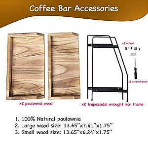 QUALLON Coffee Bar Accessories and Organizer, Coffee Station Organizer 2 Tier Bathroom Counter Organizer, Wood Coffee Tray, Bathroom Vanity Organizer, Countertop Shelf for Kitchen, Coffee Lover