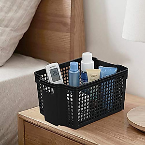Yubine Black Plastic Storage Basket, Stacking Baskets Bin, 6 Packs