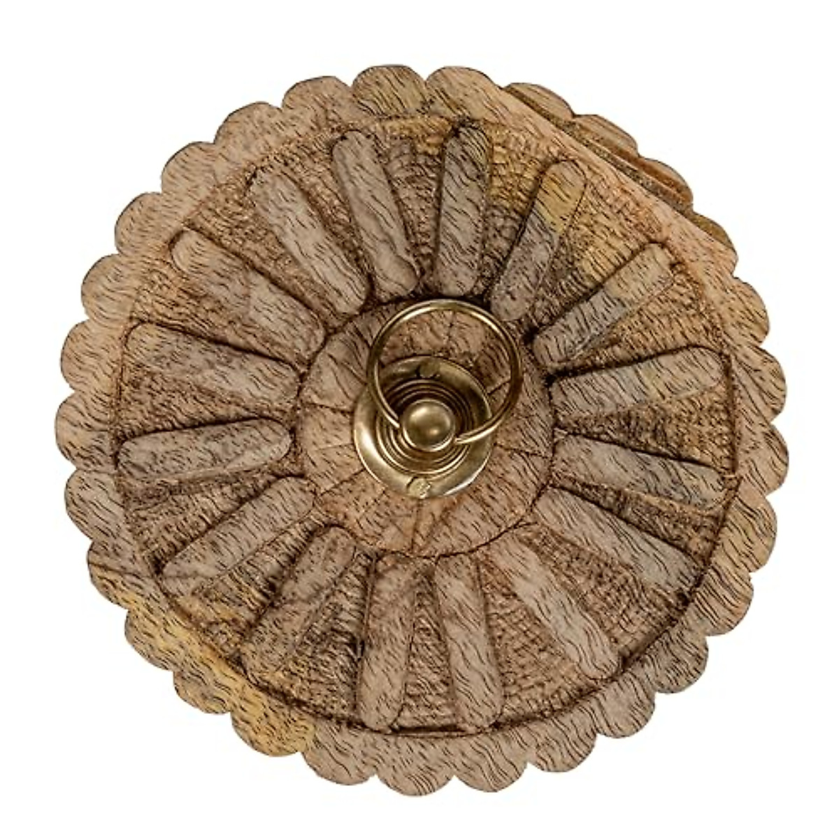 Creative Co-Op 5.75 Inches Round Carved Mango Wood Pleated Lid and Metal Pull, Natural and Antique Gold Finish Display Box
