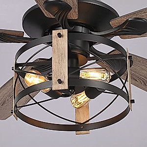 Parrot Uncle Ceiling Fans with Lights and Remote Farmhouse Ceiling Fan with Light 52 Inch Black Outdoor Ceiling Fans for Patios Covered, Reversible Motor