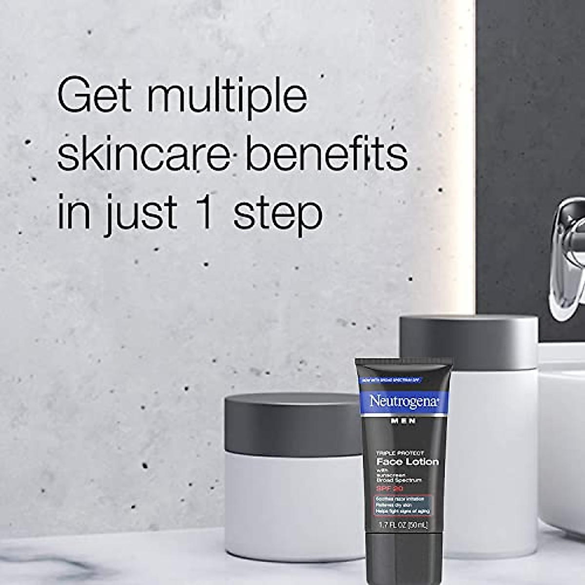 Neutrogena Triple Protect Men's Daily Face Lotion with Broad Spectrum SPF 20 Sunscreen, Moisturizer to Fight Aging Signs, Soothe Razor Irritation & Relieve Dry Skin, 1.7 fl. oz (Pack of 3)