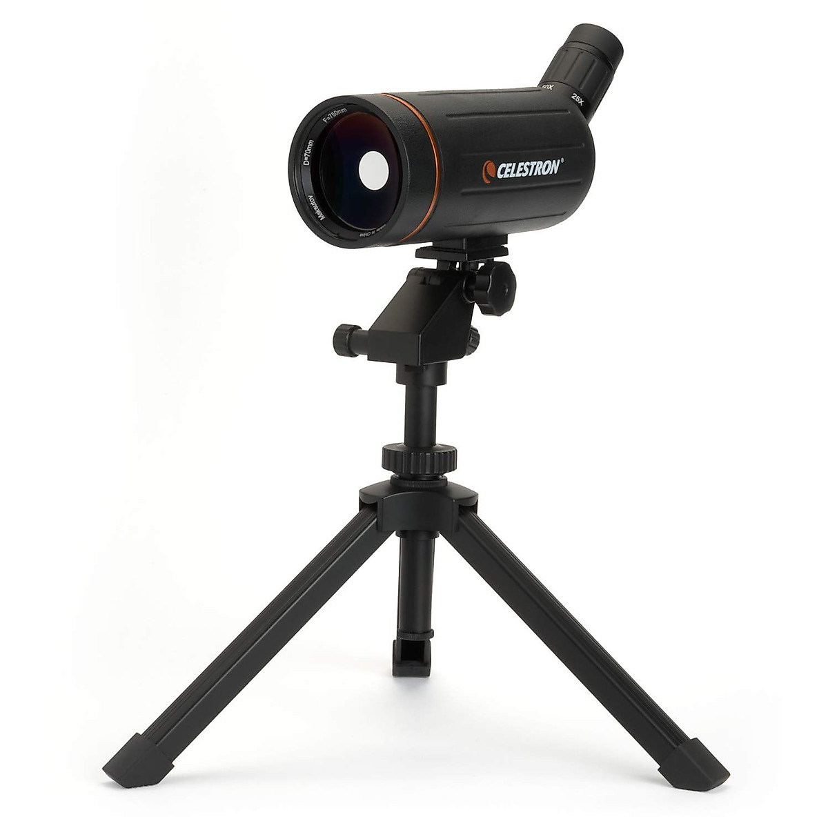Celestron – Mini MAK 70mm Angled Spotting Scope – Maksutov Spotting Scope – Great for Long Range Viewing – 25–75x Zoom Eyepiece – Multi-Coated Optics – Rubber Armored – Tabletop Tripod Included,Black