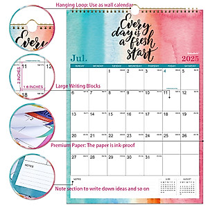 Calendar 2025-2026 - Wall Calendar 2025-2026, July 2025 - December 2026, 18 Monthly with Thick Paper, 12" x 17", Large Blocks with Julian Dates, Twin-Wire Binding, Hanging Hole