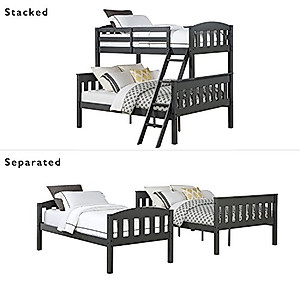 Dorel Living Airlie Solid Wood Bunk Beds Twin Over Full with Ladder and Guard Rail, Slate Gray