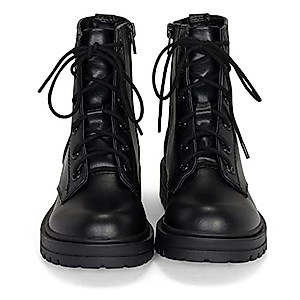 Brace-IIS - Girls/Boys/Kids/Children Lace Up Side Zipper Vegan Leather Lug Sole Combat Boots (Black PU, us_footwear_size_system, little_kid, women, numeric, medium, numeric_2)