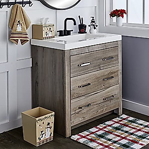 SKL Home Christmas/Winter/Gift Rustic Plaid Snowman Waste Basket, Multicolored