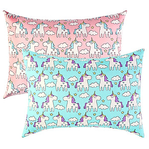 IBraFashion Toddler Pillowcases for Girls 14x19 for 13x18, 12x16 Pillow 100% Cotton Cute Princess Unicorn Printings Set of 2