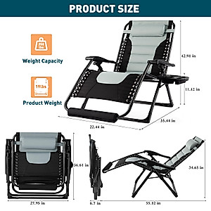 Fitnessclub Zero Gravity Chair, 350Lbs Capacity Oversize XL Outdoor Anti Gravity Chairs, Patio Lounge Folding Adjustable Recliner with Adjustable Headrest, Foot Pad & Cup Holder