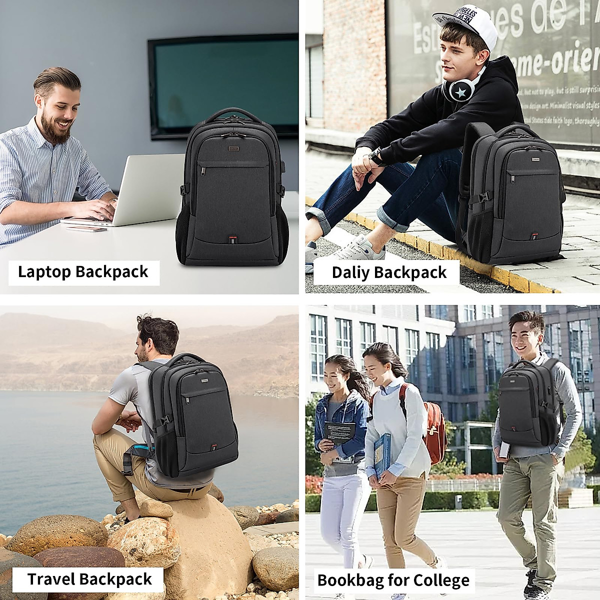 DUSLANG Travel Laptop Backpack Business Work Anti Theft Slim Durable Colleague Backpack with USB Charging Port Fits 17/ 15.6/ 14 / 13 Inch Laptop Bookbag for Boys Girls Man Woman