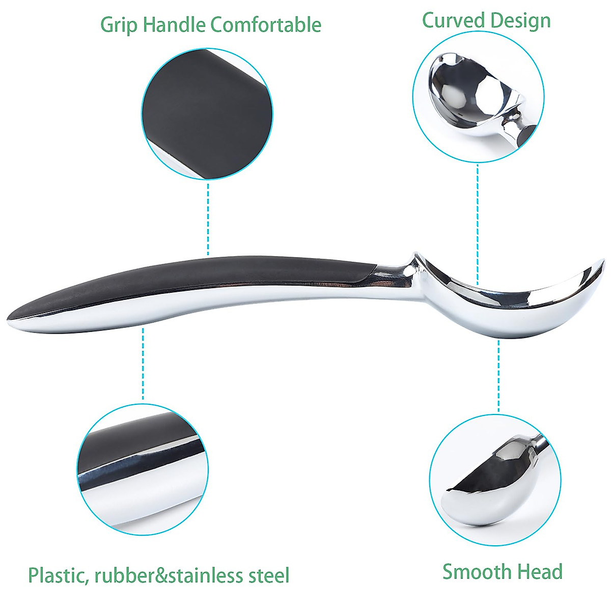 2Pack Ice Cream Scoop - Comfortable Stainless Steel Icecream Scooper With Non-Slip Rubber Grip, Ice Cream Spade Great for Sorbet, Almon,Cookie Dough, Melon (Black&Zinc)
