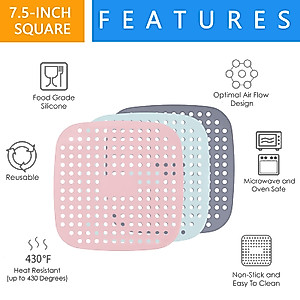 ZLR Silicone Air Fryer Liners Square 8.5 Inches, Eco-Friendly 3 Packs Reusable Air Fryer Silicone Liners for Parchment Paper Replacement, Oil Proof Easy Clean Air Fryer Accessories