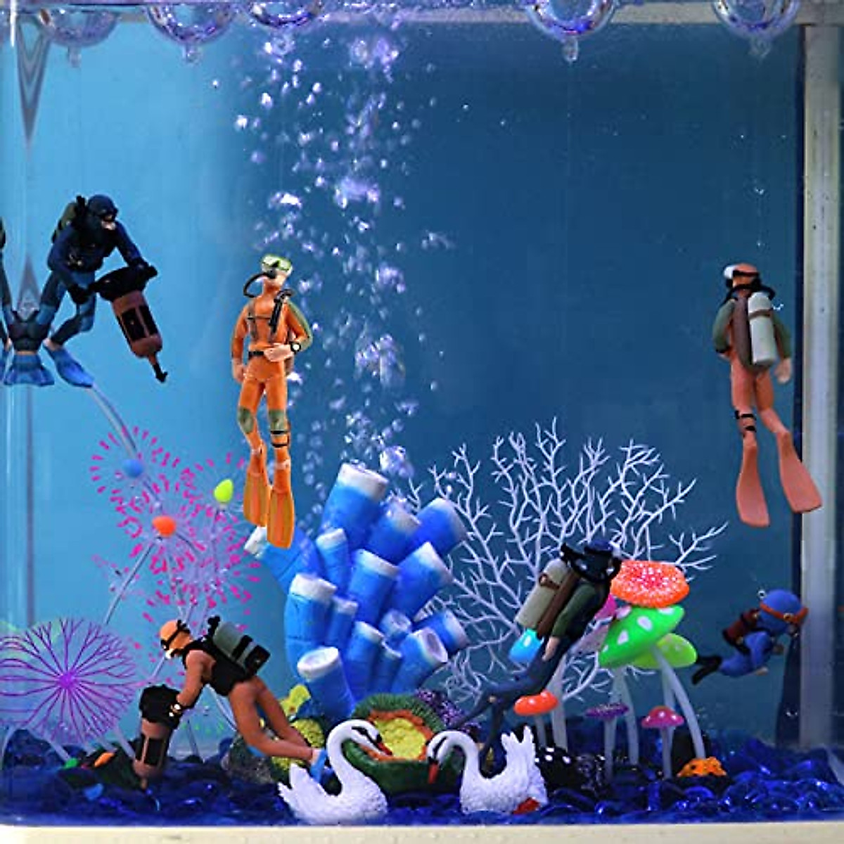 Aquarium Resin Decorations Diver For Fish For Tank Aquatic Pet Supplies With Floating Transparent Ball & Fishing Line Small Aquarium Decorations For Small Tank Betta Fish Aquarium Diver Decor Floating