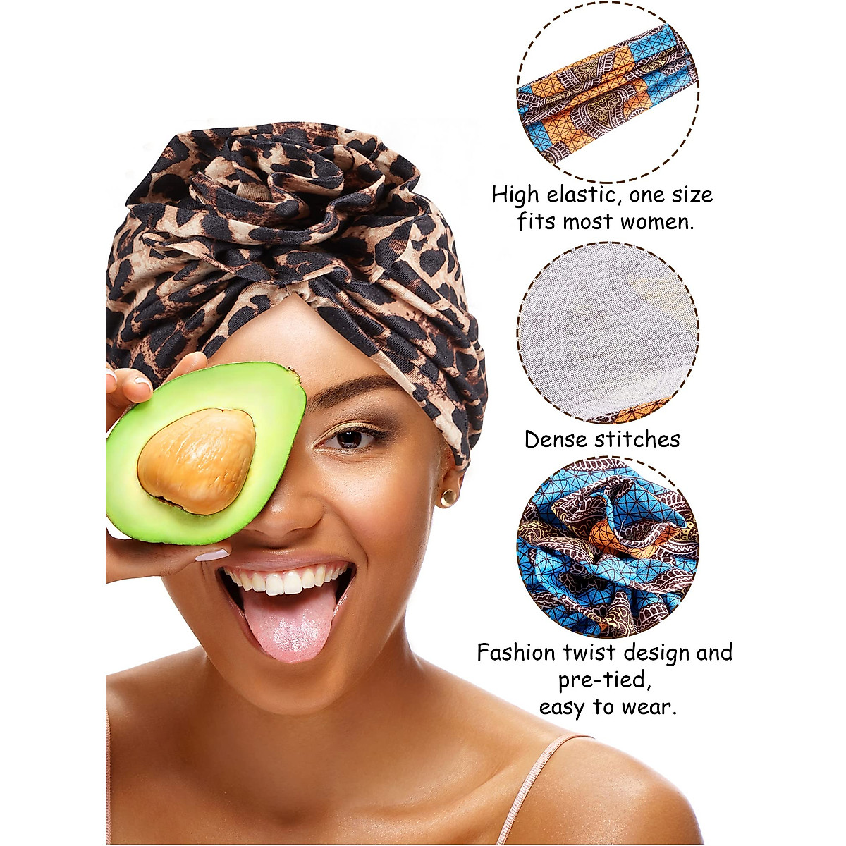 SATINIOR 6 Pieces Women Turban Flower African Pattern Headwrap Sleep Beanie Pre-Tied Bonnet Elastic Knot Cap