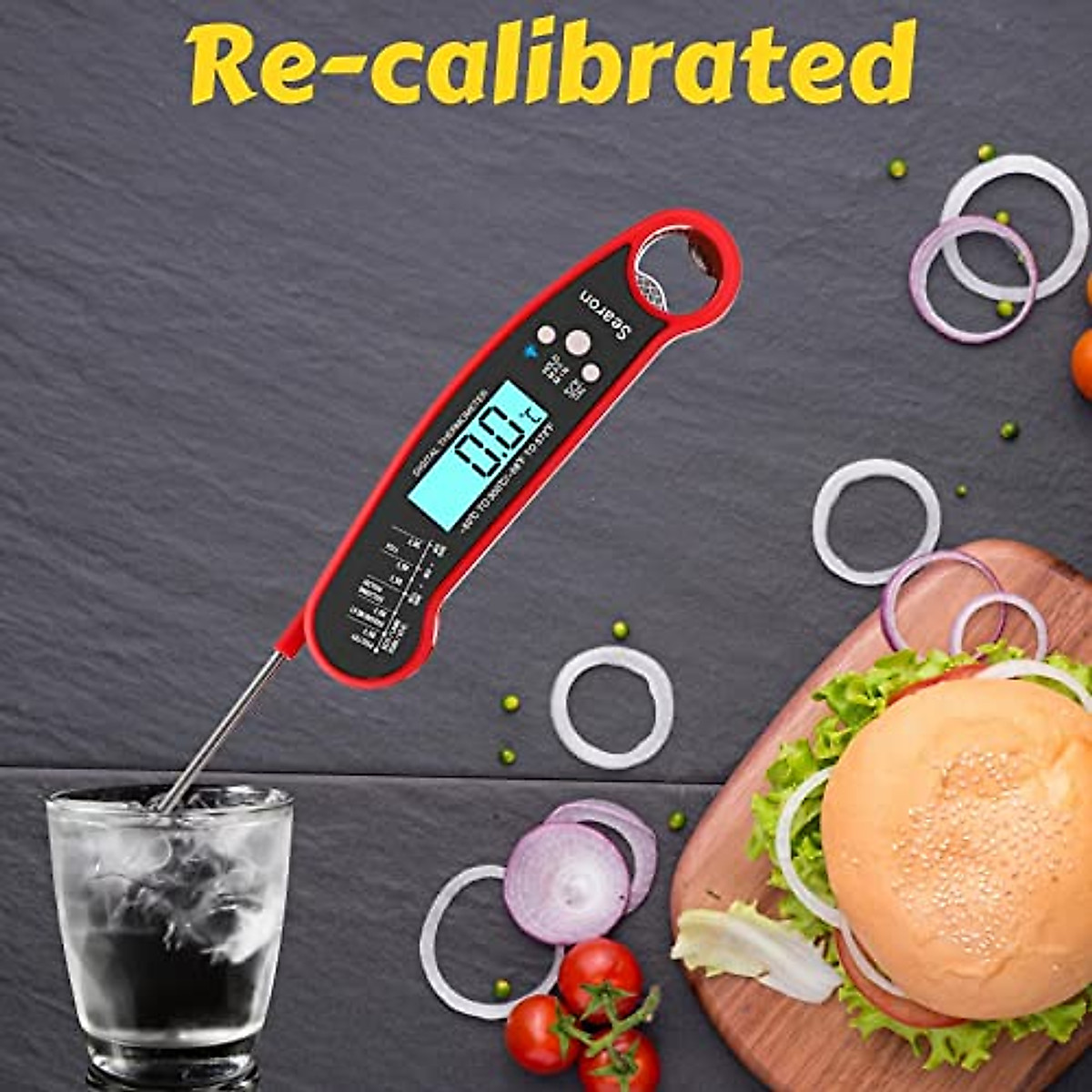 Searon Meat Thermometer for Cooking - FT002R Instant Read Food Thermometer for Kitchen BBQ Grilling Smoker Baking Turkey. (Red + Black)