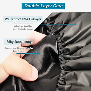 Sheomern 3 Pcs Super Jumbo Adjustable Satin Lined Shower Caps for Long Hair & Braids, Extra Large Shower Cap for Women & Men, Reusable XL with Waterproof Edge for Dreadlocks, Locs (Black)