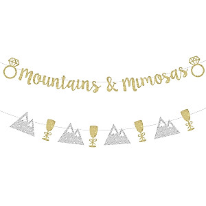 Sursurprise Mountain Bachelorette Party Decorations, Mountains & Mimosas Banner Mountain Champagne Garland Gold, Cabin Camping Glamping Bridal Shower Engagement Wedding Supplies