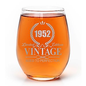 Promotion & Beyond Vintage 1952 Stemless Wine Glass - Funny 70th Birthday Gift For Moms Grandmas Stepmoms Aunts Sisters Wife Friends From Daughter Son Grandchildren Husband Friends