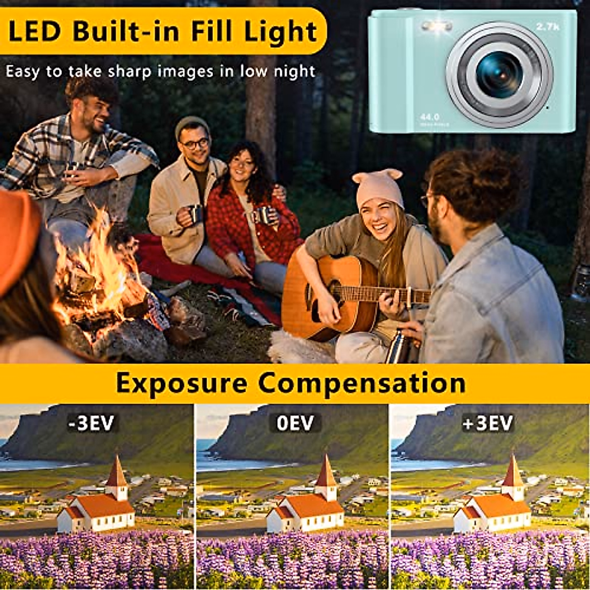 Digital Camera for Kids Boys and Girls - 2.7K 48MP Children's Camera with 32GB SD Card, Rechargeable Electronic Mini Camera for Students, Teens, Kids (Green)