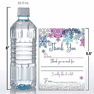 Winter Snowflake Birthday Thank You Notes, Ten 4" x 5.5" Fill In The Blank Cards with 10 White Envelopes by AmandaCreation