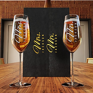 Set of 2 Custom Champagne Flutes - Customized Wedding Champagne Glasses - Personalized Bride & Groom Champagne Flutes for Mr & Mrs - Champagne Coupe Glasses - Unique Wedding Gift Idea - 6 Designs