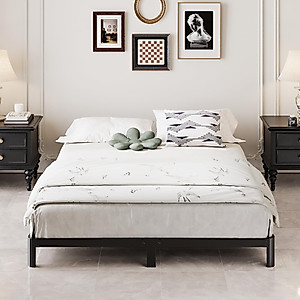 Lutown-Teen 7 Inch Low Queen Bed Frame with Rounded Corner Legs, 2000 LBS Heavy Duty Metal Slats Support Queen Platform Bed Frame No Box Spring Needed, Easy Assembly, Black