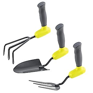 Garden Tools Set of 3 , Stainless Steel Gardening Kit, Upright Handle Garden Tool Set for Hand Joint Damage/Arthritis, Garden Tools Gifts
