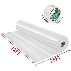 Doniks Clear Greenhouse Film Plastic Sheeting 6 Mil Thickness,Greenhouse Cover Polyethylene Plastic,5 Year UV Resistant Film Hoop Green12 x25ft,for Gardening, Farming, Agriculture, Garden