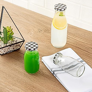 French Countryside 6 Ounce Glass Bottles, 10 Durable Juice Bottles - With Black Plaid Lid, Dishwashable, Clear Glass Countryside Bottles, For Hot And Cold Beverages - Restaurantware