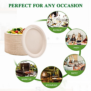 Vplus 100% Compostable Oval Paper Plates 10 inch 125 Pack Super Strong Disposable Paper Plates Natural Biodegradable Eco-Friendly Sugarcane Plates for BBQ, Party, Gathering, and Picnic