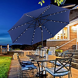 Sunoutife Patio Umbrella with Solar Lights, 10FT Large Outdoor Table Umbrella with Tilt Adjustment and Crank for Market Garden Backyard & Pool