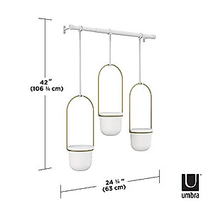 Umbra 1011748-524 Triflora Hanging Planters for Indoor Plants or Herbs, White/Brass,42" Width