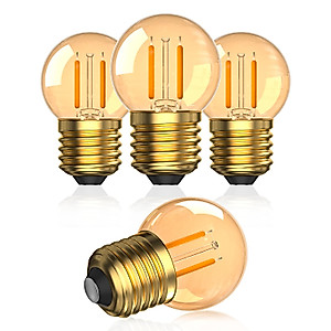TobeBright 1.5Watt Low Watt LED Light Bulbs Equivalent to 10 Watt Night Light Bulbs,E26 Standard Base G40 Small Globe Light Bulbs,2200K Soft Warm Light Bulb for Bedroom,Amber Glass,Non-Dimmable,4Pack