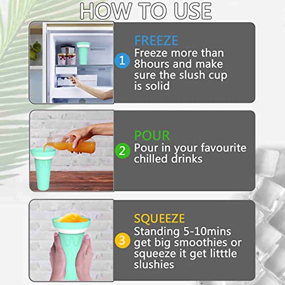 menglisi Frozen Magic Slushy Maker Cup | Mint Green Slushie Cup | Slushie Maker Squeeze Cup | Silicone Cold Drink Cooling Cup | Ice Maker Ice Cream Cup | Beer Coffe Milk Cola Mug | Gift for Women Men Him Her | 16.9oz