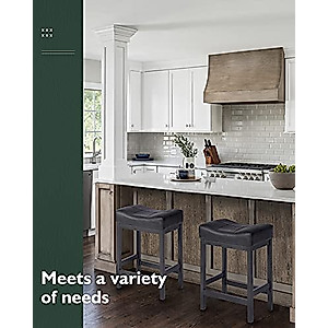 KATDANS Bar Stools Set of 2 - Counter Height Stools - 24 Inch Saddle Stool - PU Leather Kitchen Stools - Black Seat - Black Metal Base, KS861P-Black