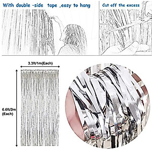 Moohome 3 Pack Silver Foil Fringe Curtain, Fringe Backdrop Curtains for Birthday Wedding Engagement Bridal Shower Bachelorette Party Decorations