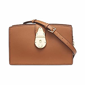 Calvin Klein Statement Series Lock Daytonna Leather Chain Crossbody, Caramel