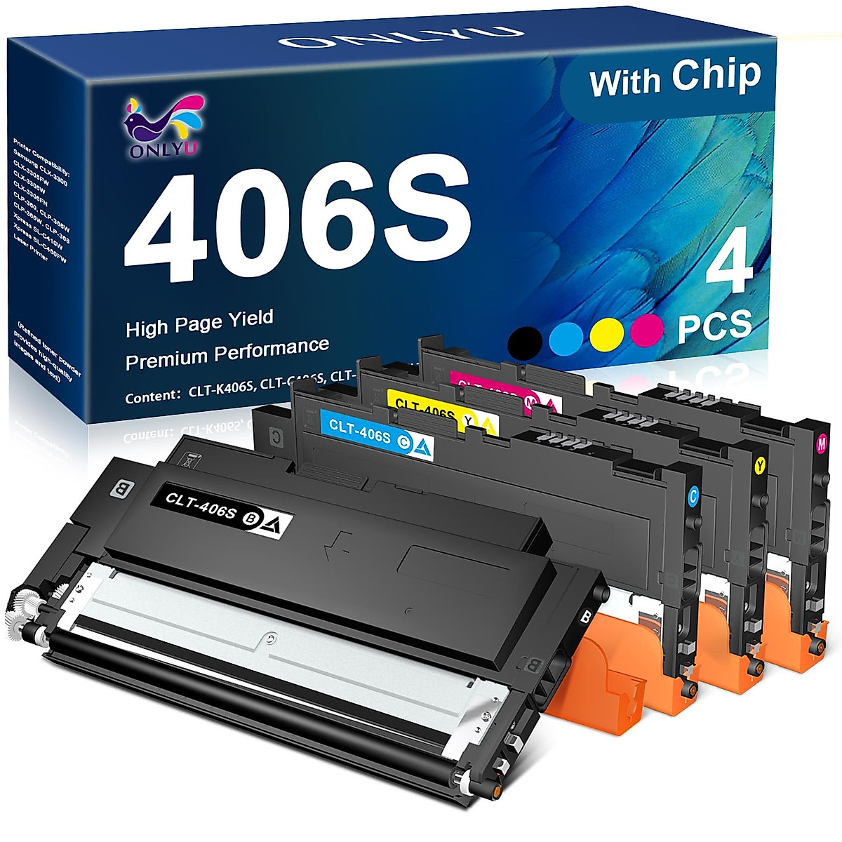 ONLYU Compatible Toner-Cartridge Replacement for Samsung CLT-406S CLT-K406S CLT-C406S CLT-M406S CLT-Y406S for Samsung Xpress C460FW C460W C410W (1Black,1Cyan,1Magenta,1Yellow)