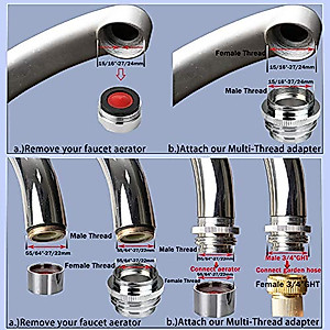 WHK Faucet Adapter Faucet to Hose Adapter Multi-Thread Garden Hose Adapter kitchen Sink Faucet Adapter to Garden Hose Brass Aerator Adapter for Female to Male and Male to Male-Chrome plated (2pack）