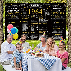 DARUNAXY 60th Birthday Black Gold Party Decoration, Back in 1964 Banner Cheers to 60 Years Old Birthday Party Poster Supplies, 6 * 3.6FT Vintage 1964 Backdrop Photography Background for Men and Women