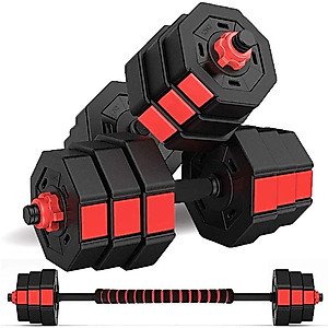 Kitclan Weights Dumbbells Set of 2, 66LB Adjustable Dumbbell Barbell Weight Set with Connecting Rod, Free Weight Set for Home Gym, 3-in-1 Home Fitness Workout Weights for Men Women