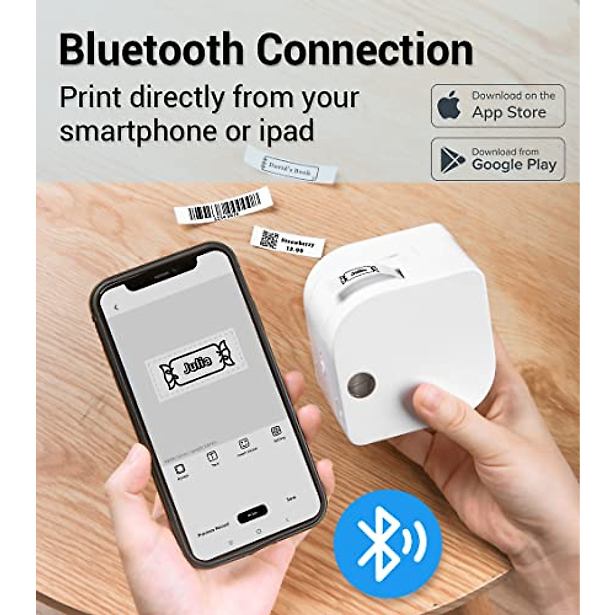 Label Maker Machine with Tape - P12 Portable Bluetooth Label Maker for Storage, Office, Home, Organizing, Sticker Maker Mini Label Maker with Multiple Templates, with 12mm x 4m Black on White Label