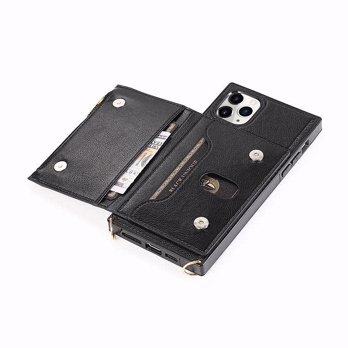 XINTIN iPhone 13 Pro Max Crossbody Case with Card Holder, Shockproof Protective iPhone case with Magnetic Flip Folio Wallet, PU Leather Zipper Coin Purse with Adjustable Lanyard Strap (Black)