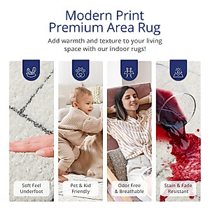 Abani Cozy Cream Area Rug for Living Room, Bedroom - Grey Linear Lines Pattern - 4' x 6' - Durable & Easy to Clean