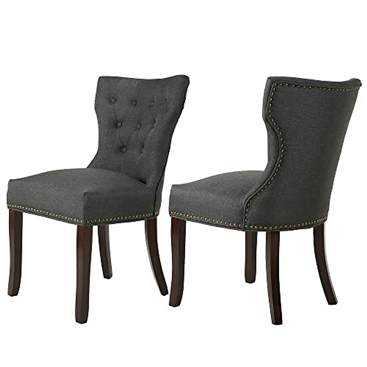 DAGONHIL Fabric Dining Chairs Set of 2, Tufted Dining Room Chairs,Upholstered Solid Wood Accent Chairs with Nail Heads and Buttons for Living Room,Charcoal Gray